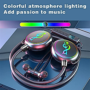 Iuhan Neck-Mounted Wireless Bluetooth 5.3 Headphones,RGB LED Breathing Lamp HiFi Stereo Clear Noise Reduction Earphones,Sports Earbuds in-Ear,Support SD-Card