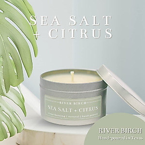 River Birch Candles Sea Salt + Citrus Scented Candle | Premium, All-Natural, Non-Toxic, Soy Candles | 8 oz. Silver Tin Travel Candle | Cozy Relaxing Gifts for Home