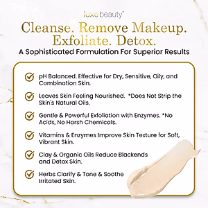 Luxe Cleanser All-in-One Hypoallergenic Face Cleanser + Natural Makeup Remover Face Wash + Exfoliator for All Skin Types – No Parabens, No Silicones – W/ Organic Botanicals: Thyme, Pineapple & Papaya