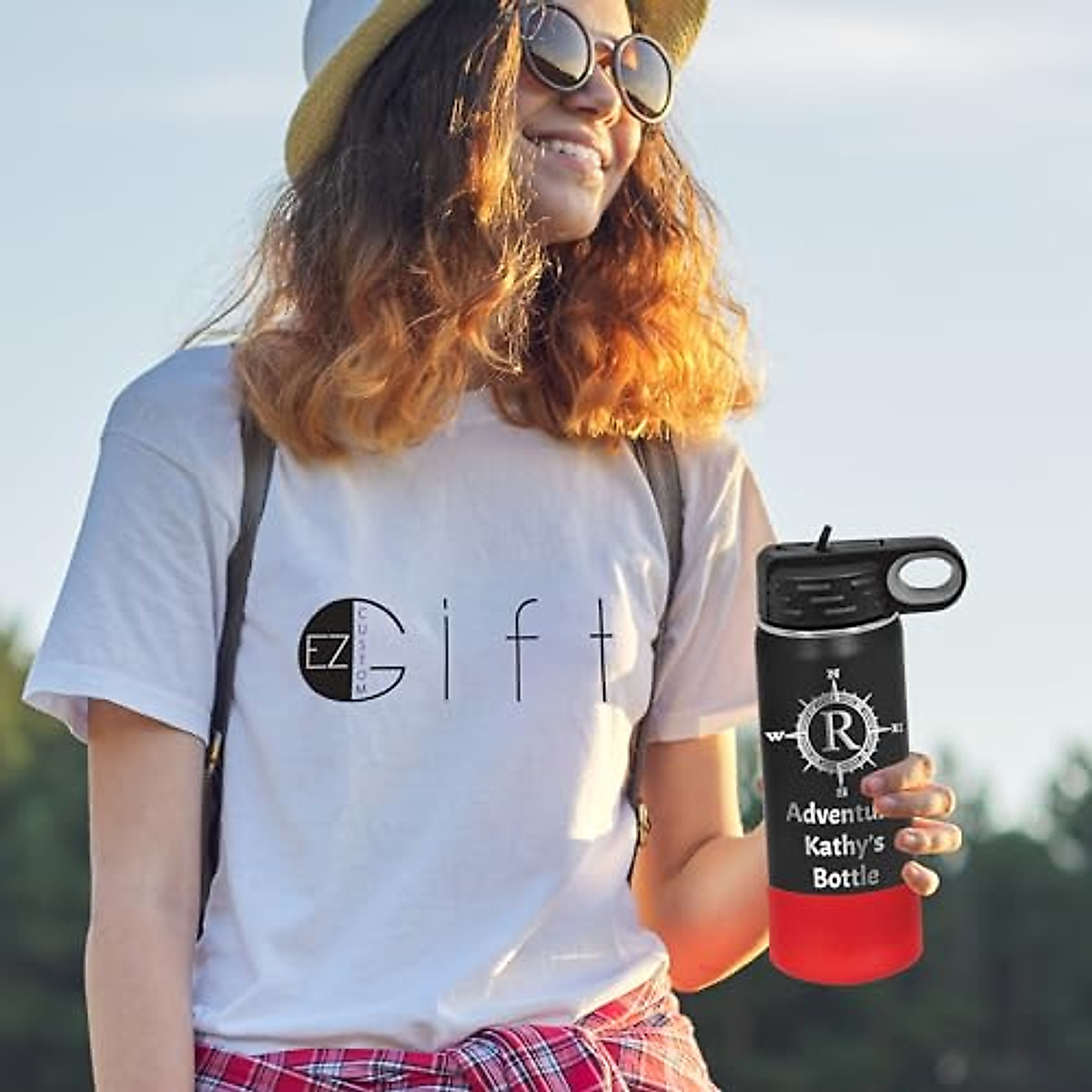 Personalized Kids Water Bottle 20oz with Flip-Top Lid and Straw, Stainless Steel Insulated Flask Kids Thermos with Engraved Name - Birthday, Kids, Men, Women Custom Gift (Black)