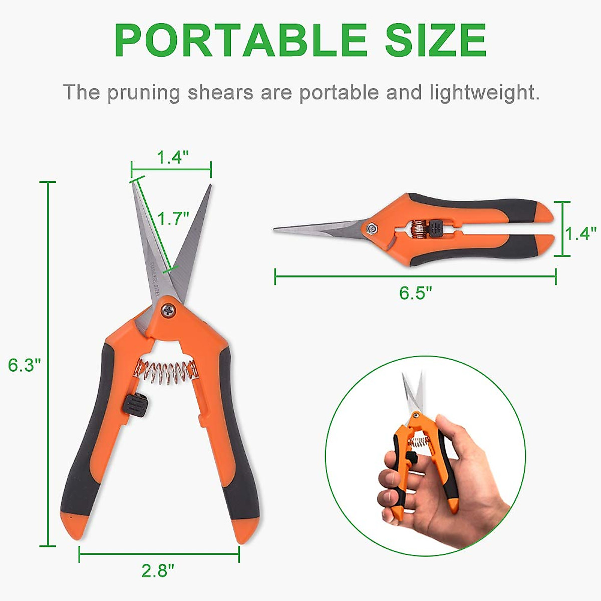 GROWNEER 3 Packs Pruning Shears with Straight Blades, 3 Packs Trimming Scissors with Non Stick Blades, Gardening Hand Pruning Snips with Straight Stainless Steel Precision Blade