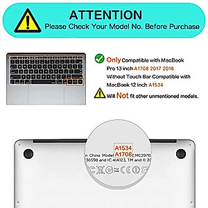 MOSISO Silicone Keyboard Cover Protective Skin Compatible with MacBook Pro 13 inch 2017 2016 Release A1708 Without Touch Bar & Compatible with MacBook 12 inch A1534, Black