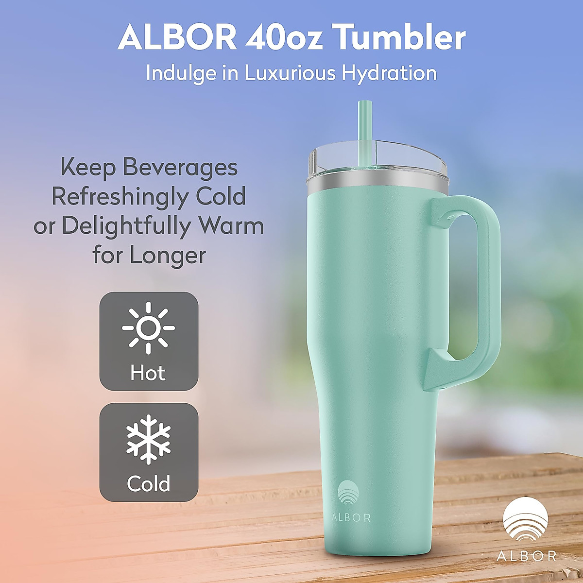 ALBOR 40 oz Tumbler With Lid and Straw, Leak Proof Durable Stainless Steel Insulated Tumbler With Handle, Spill Proof Water Bottles With Straw (Mint, 40 oz)