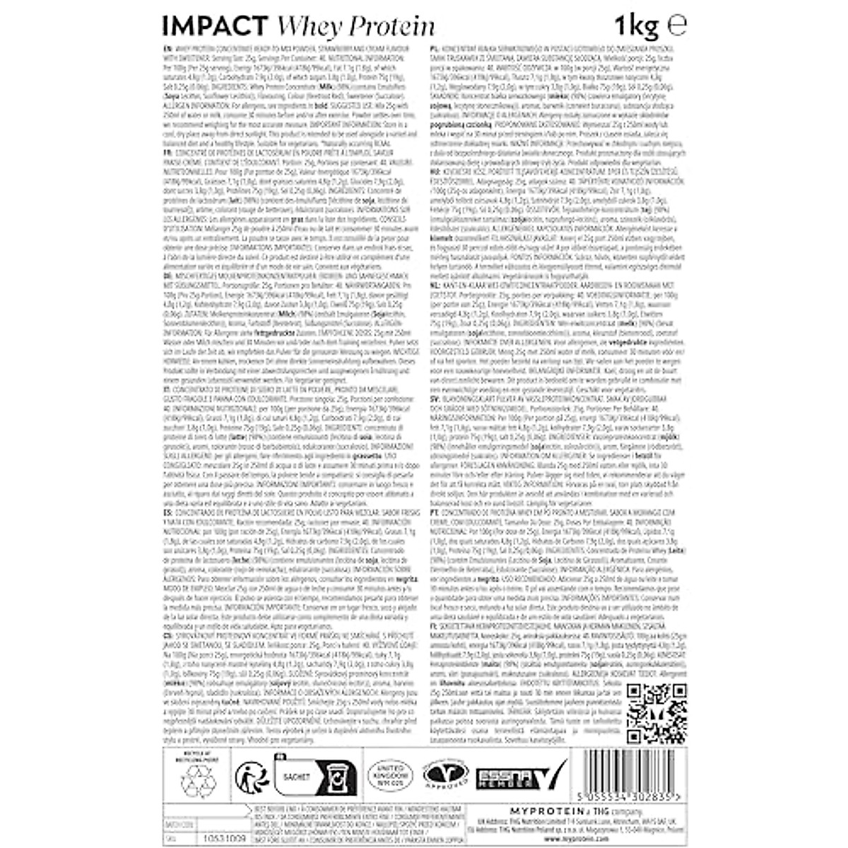 MyProtein Impact Whey Protein Strawberry 2.2 lbs