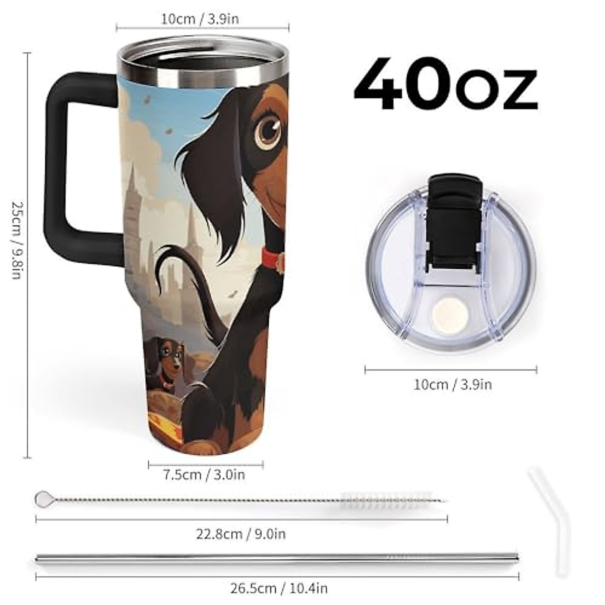 STVNKML 40 Oz Tumbler with Handle I Love My Dog Dachshunds Stainless Steel Coffee Mug Reusable Travel Mug Leak-proof Insulated Car Cup Large Capacity Tumbler for Travel, Outdoor, Home Use (Black)
