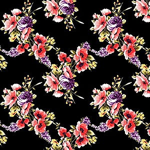 Texco Inc Techno Poly Spandex Large Flowers/Watercolor Prints Heavy Weight Stretch Fabric, Black Grape 3 Yards