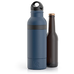 RTIC Bottle Chiller Water Bottle Insulated Cooler for 12oz Glass Soda Bottle or 16oz Aluminum Bottle, Double Wall Vacuum Insulation, Stainless Steel Sweat Proof with Built-In Bottle Opener, Navy