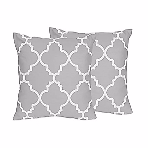 Sweet Jojo Designs Gray and White Trellis Decorative Accent Throw Pillows Set of 2