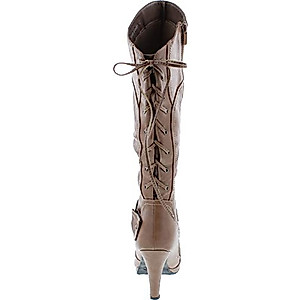 TOP Moda Womens Page-65 Knee High Round Toe Lace-Up Slouched High Heel Boots,Taupe,8.5