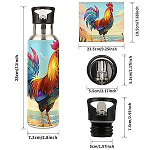 Rooster Animal Water Bottle 20 oz Insulated Thermos With Lid Stainless Steel Bottle Circle Sports Water Bottles Keep Hot Cold Leakproof Vacuum Water Flask