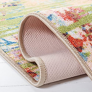 SAFAVIEH Paint Brush Collection Machine Washable Slip Resistant 4'4" x 6' Blue/Blush Pink PTB159M Floral Entryway Living Room Foyer Bedroom Accent Rug