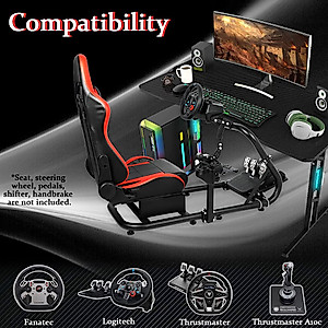 Supllueer Sim Racing Cockpit Stand with Red Playseat fit for Logitech,Fanatec,Thrustmaster, G29 G27 G920 G923 T300, Racing Simulator Cockpit Frame Racing Seat, Wheel Pedal Handbrake Not Included