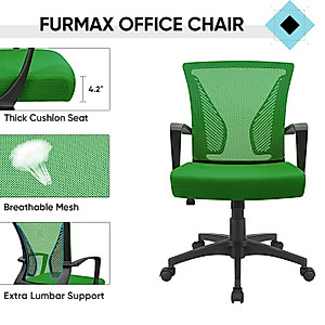 Furmax Office Chair Mid Back Swivel Lumbar Support Desk Chair, Computer Ergonomic Mesh Chair with Armrest (Green)