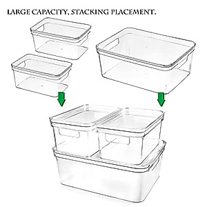loobuu Plastic Clear Storage Bins with Lid, Stackable Pantry Organizer Box Bin Containers for Organizing Wardrobe Clothes, Fridge, Pantry Cabinet, Fruit, Vegetables, Bathroom Supplies 3 Pack