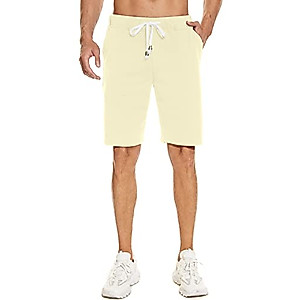 Janmid Men's Casual Classic Fit Cotton Elastic Jogger Gym Shorts Beige XL
