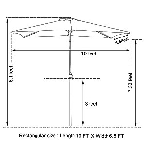 Aok Garden 6.5FT × 10FT Solar LED Lighted Patio Umbrella with Push Button Tilt and Sturdy Aluminum Ribs for Deck Lawn Pool & Backyard - Red