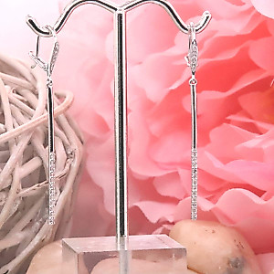 Dazzlingrock Collection 0.25 Carat (ctw) Round White Diamond Ladies Line Dangling Earrings 1/4 CT, 14K White Gold