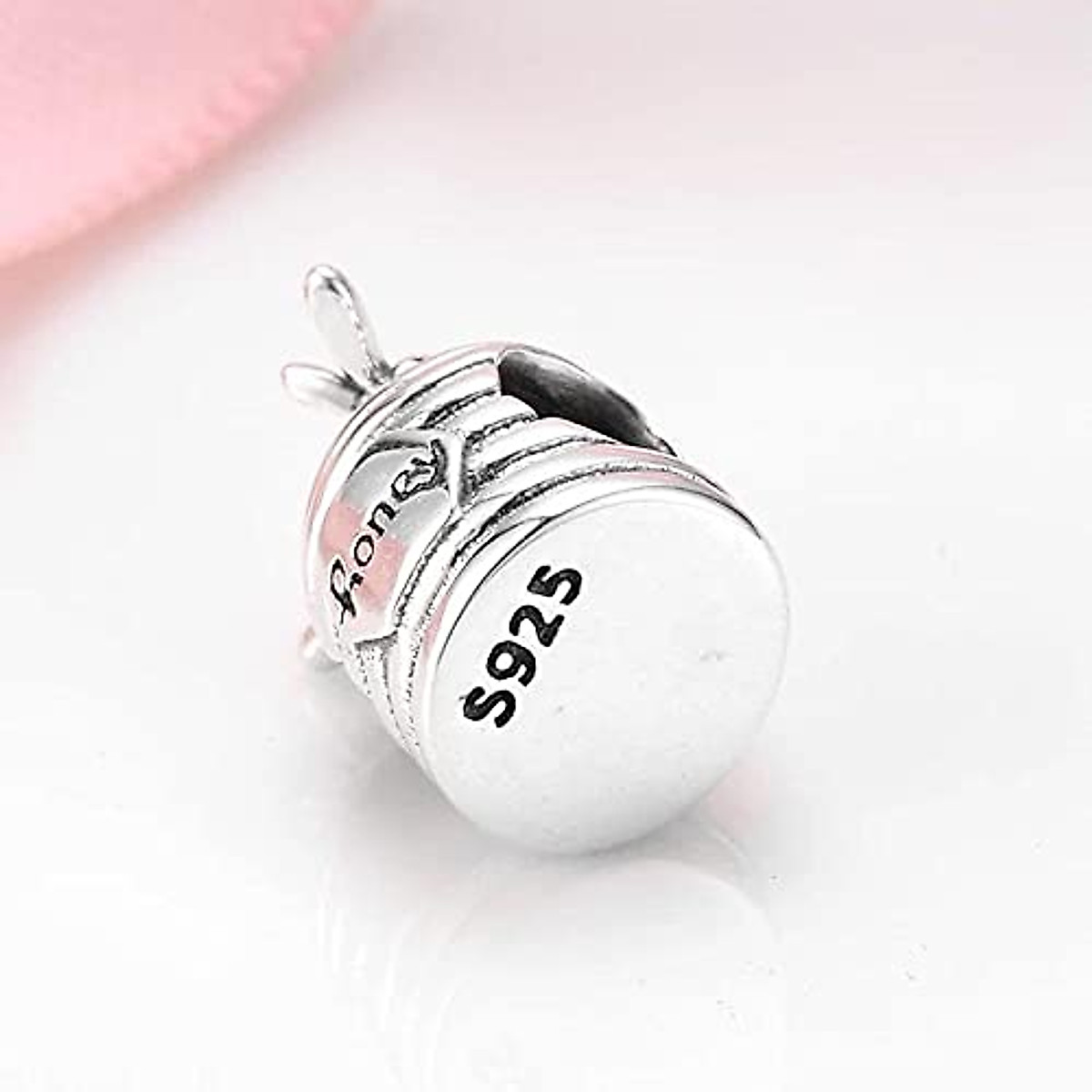925 Sterling Silver Pendant Charm Bead For Pandora & Similar Charm Bracelets or Necklaces (Honey Pot Winnie the Pooh Bear Valentines Day)
