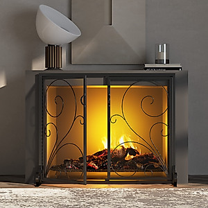 Fire Beauty Fireplace Screen with Doors, Handcrafted Solid Steel, Heavy Duty Metal Mesh, Powder Coat Finish, Spark Guard