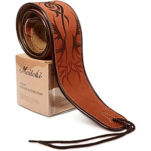 Dulphee Leather Guitar Strap, 2.8 Inches Width Suede Guitar Strap for Bass, Electric guitar and Acoustic Guitar (Brown Tribal)