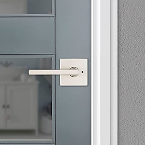 Kwikset Halifax, Door Handle Lever Privacy Door Lock for Bedroom and Bathroom with Microban, Square Rose in Satin Nickel