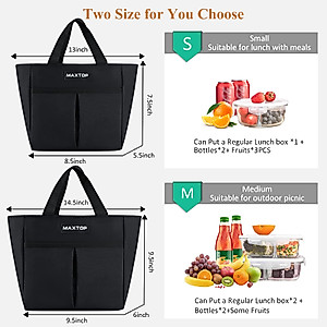 MAXTOP Lunch Bags for Women,Insulated Thermal Lunch Tote Bag,Lunch Box with Front Pocket for Office Work Picnic Shopping (Black, Medium)