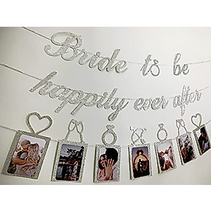 Concico Bridal Shower Decorations - Bride to be happily ever after Banner and Photo Banner for Bridal Shower/Wedding/Engagement Party Kit Supplies Decorations decor(Silver)