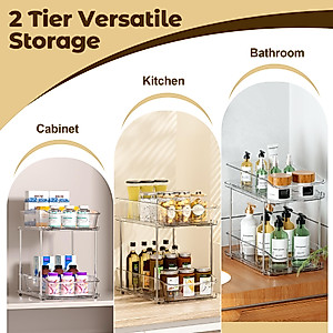 incostar 2 Tier Under Sink Organizer for Bathroom and Kitchen, Pull-Out Storage Organizer with Dividers, Ideal for Organizing Cupboard,Bathroom Vanities,Cabinet, Slide-Out Clear Storage, 2 Pack