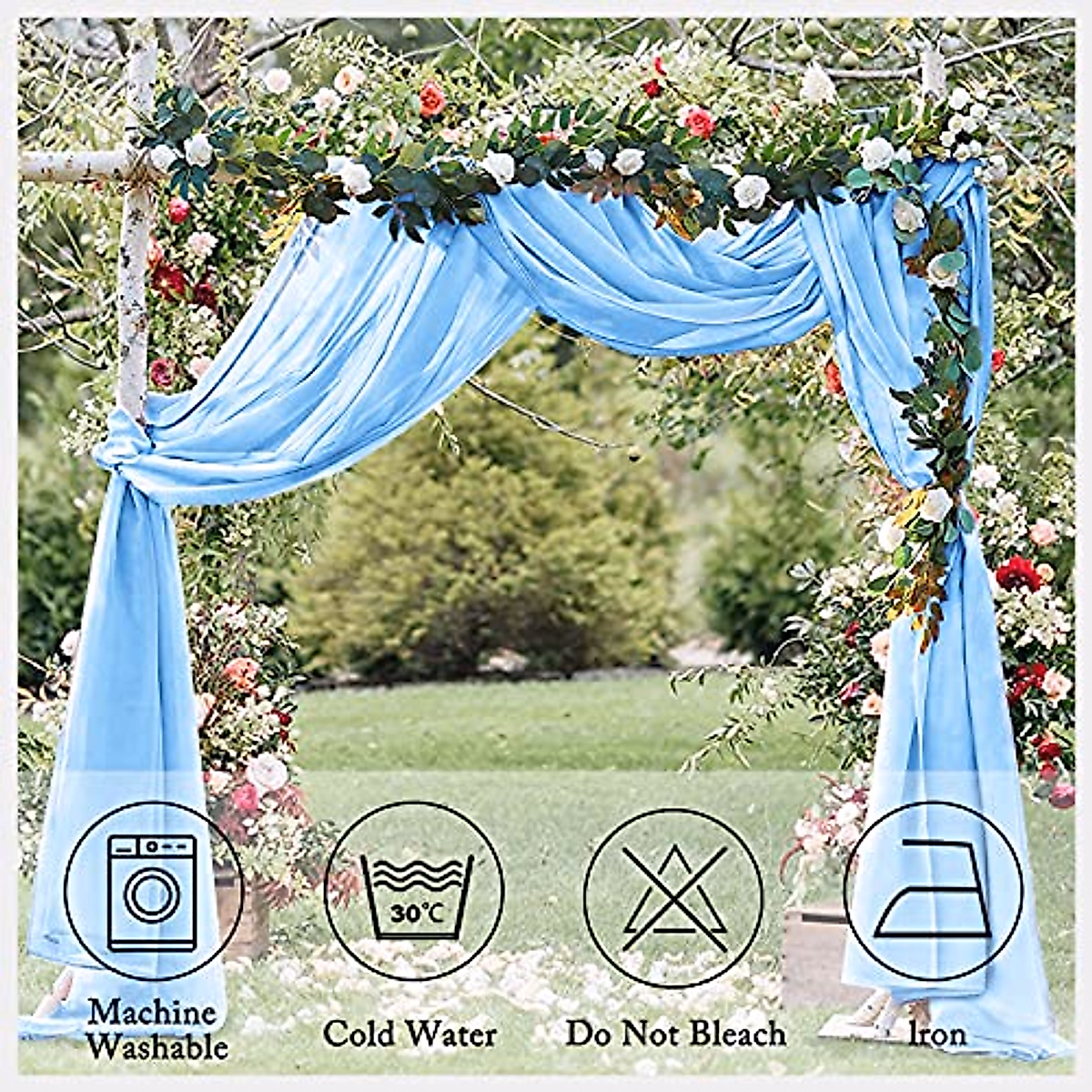 ShinyBeauty Chiffon Backdrop Curtain 10FT Light Blue Sheer Curtains 2 Panels 29x120-Inch Semi-Sheer Rod Pocket-Curtains Light Blue Chiffon Fabric Drapes for Baby Shower,Wedding