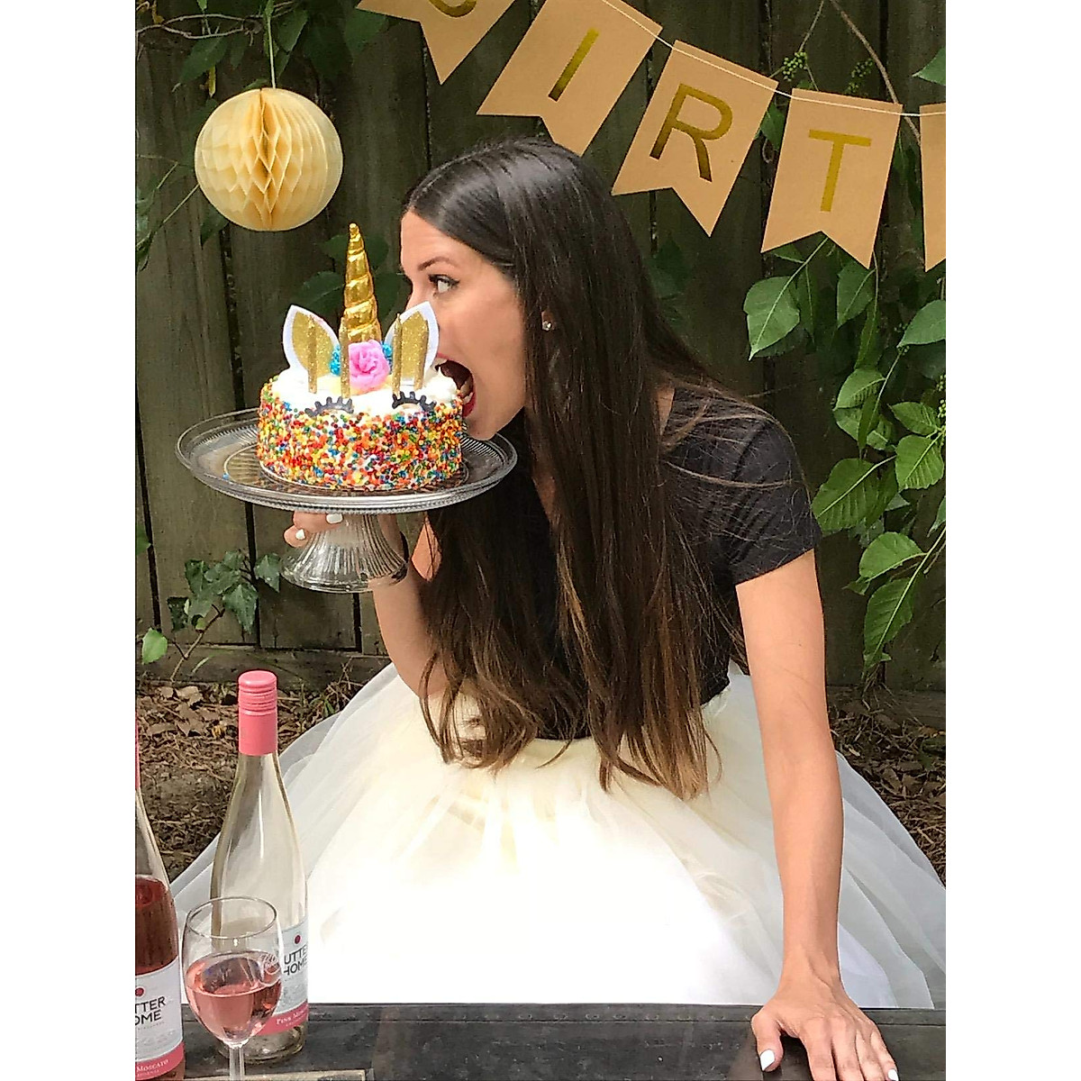 Unicorn Cake Topper with Eyelashes/Gold Unicorn Horn, Ears and Flowers for Birthday Wedding Baby Shower Party Cake Decoration