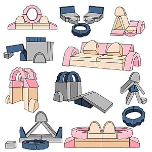 GudoInsole Flower Play Couch Sofa for Kids Sectional Sofa 10PCS Playroom Imaginative Furniture for Creative Kids Girls and Boys Bedroom (Blue)