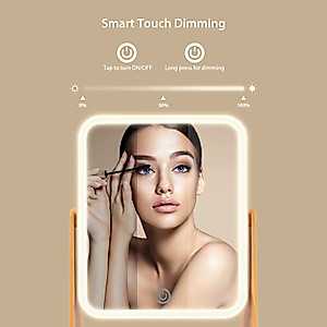 Canyfne Lighted Makeup Mirror, 360°Rotation Makeup Mirror, Double Sided 1x/2x Magnifying with Touch Screen Adjustable Brightness LED Light, Portable Tabletop Mirror for Make Up, Rechargeable Mirror