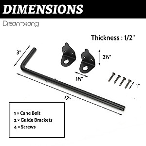 12" Heavy Duty Cane Bolt Gate Drop Rod Hardware Ground Latch for Wood PVC Vinyl Metal Fences Gates, Double Doors, Black Solid Steel -1 Pack