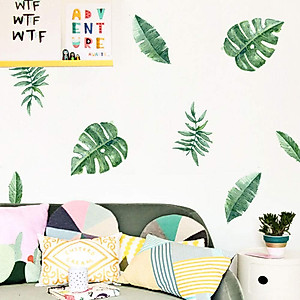 Finduat 96 Pcs Palm Leaf Wall Stickers Decals, Floor Decals, Classroom Home Party Decoration Removable Tropical Plants Tree Leaves Stickers for Kids Nursery Room Decor