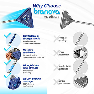 Branova 85" Extendable Wall Cleaner Mop - 360° Rotatable Ceiling Cleaner, Baseboard Cleaner Tool with Handle, Wall Mop with 6 Reusable Mop Pads & Mop Holder - Triangle Mop for Walls and Floors