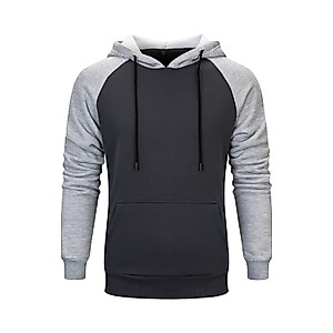 Maiyifu-GJ Men's Fleece Color Block Pullover Hoodies Slim Fit Drawstring Hooded Sweatshirt Casual Long Sleeve Gym Hoodie (Dark Grey,XX-Large)