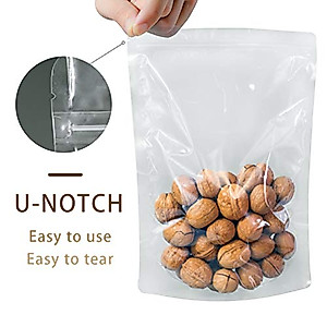 100 Pack Smell Proof Mylar Bags 7x10+3.2inch, Resealable Stand Up Food Storage Bags Clear Reusable Self Seal Zipper Lock Mylar Bags for Food, Seeds, Pills