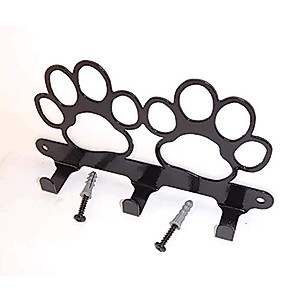 Double Dog Paw Leash Hook. Solid Steel. Handmade in USA. Gloss Black Finish. Screws Included.