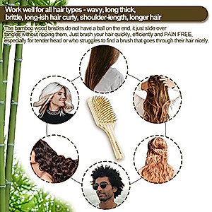 Bamboo Wood Hair Brush Large Paddle for Women, Natural Bamboo Wooden Bristles Scalp Massager, Flat Detangling Hairbrush Fit All Types Hair
