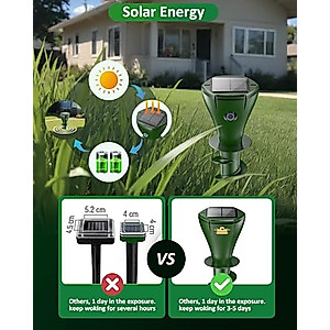Mole Repellent for Lawns, Solar Powered | Patent Screw-Shape-Stake Design | IP65 Waterproof, Varying Sonic and Vibration to Expel Mole Gopher Snake Vole, for Lawn Garden & Yard (4pc)