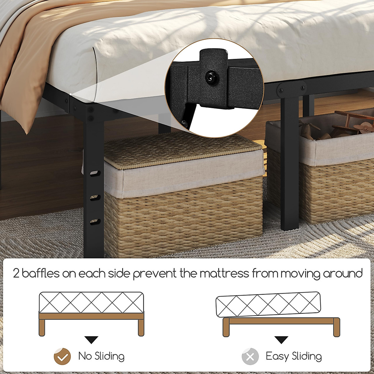 Yaheetech 18 Inch Full Bed Frames Heavy Duty Metal Platform Bed with Under Bed Storage, No Box Spring Needed, Easy Assembly, Sturdy Steel Slat Support, Black