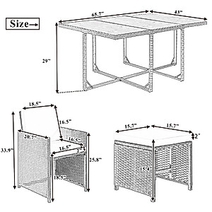 LZ LEISURE ZONE Patio Dining Table Set, 11 Piece Outdoor Furniture Sets, Wicker Rattan Dining Table and Chairs Set, Patio Conversation Set with Cushions (Brown+Beige, 11 Piece)