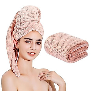 Laojbaba Microfiber Hair Towel Quick Dry Hair Towel Hair Drying Towels Suitable for All Kinds of Hair Ultra Absorbent Long and Thick Hair 24X48inch Lotus Root Pink (1pcs)
