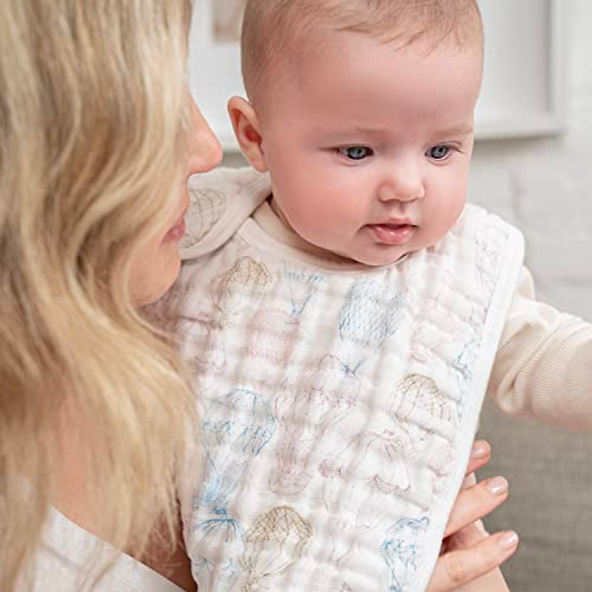 aden + anais 100% Cotton Muslin Snap Bib – Super Absorbent, Soft 3-Layer Baby Bib for Boys & Girls with Adjustable Snap-Closure for Teething, Eating, Drooling, 3-Pack, Above the Clouds