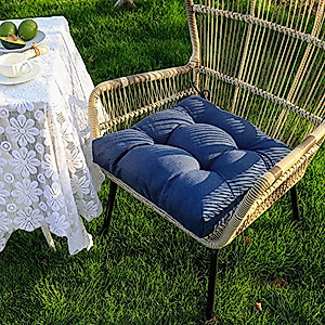 Faible Poisson Outdoor Chair Cushions Set of 2, Patio Furniture Floor Cushions, 21 x 21 Inch Square Seat Back Tufted Cushion, Dining Chairs Pads, Dark Blue