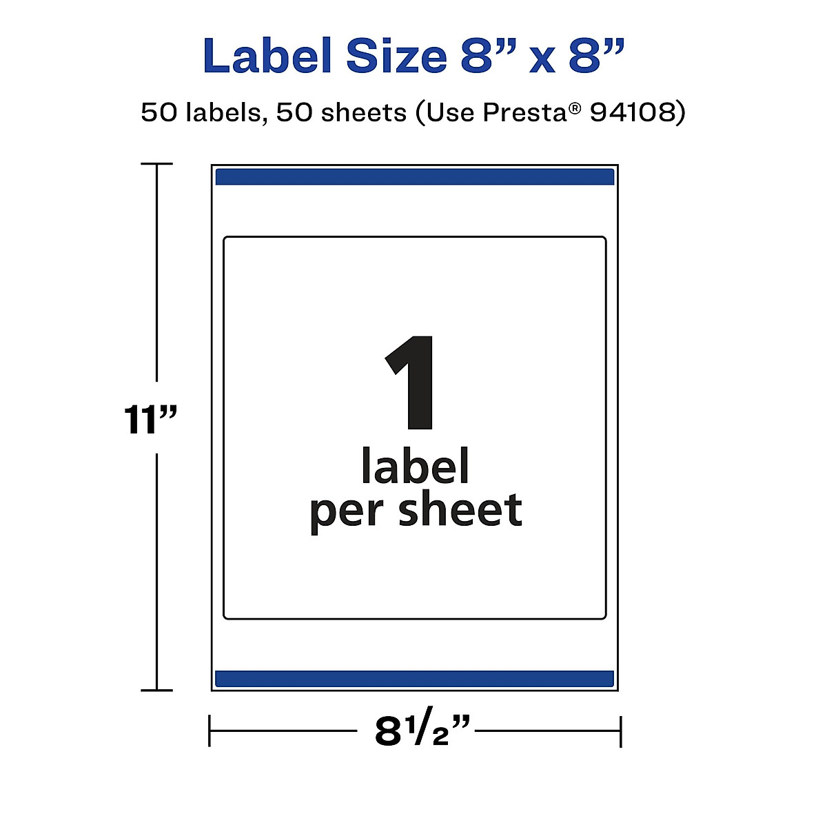 Avery Glossy Clear Square Labels with Sure Feed, 8" x 8", 50 Glossy Clear Labels, Laser/Inkjet Printable Labels