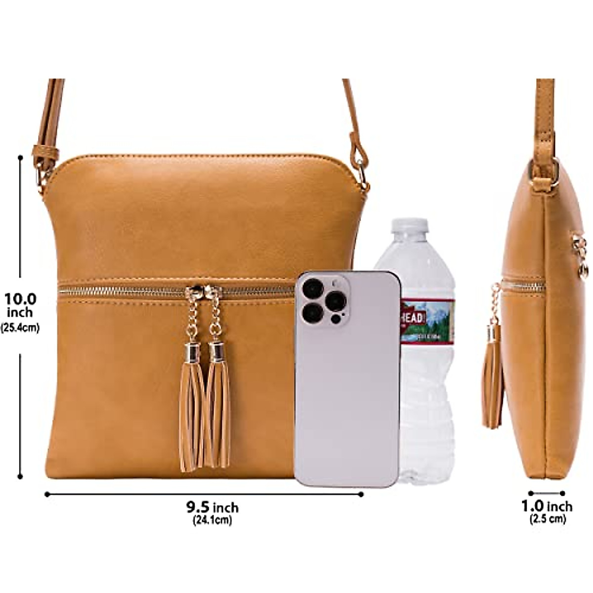 Solene Womens Lightweight Medium Crossbody Purse with Tassel, Perfect Size Crossbody Bags for Daily Use, travel - LP062 (MUSTARD)