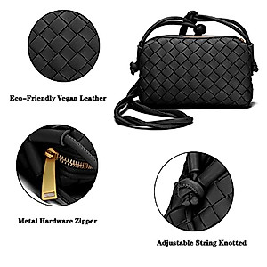 Woven Crossbody Bags For Women, Small Handmade Purse Clutch Shoulderbag Handbag, Zipper Closure (Black)