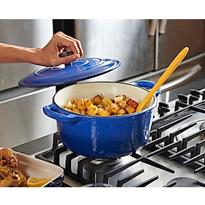 Servappetit Glazed Enamel Cast Iron Dutch Oven with Lid and Handles - 4.25-Quart - Cobalt