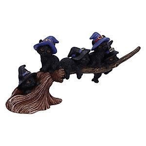 Nemesis Now Purrfect Broomstick Witches Familiar Black Cats and Broomstick Figurine,27.5cm